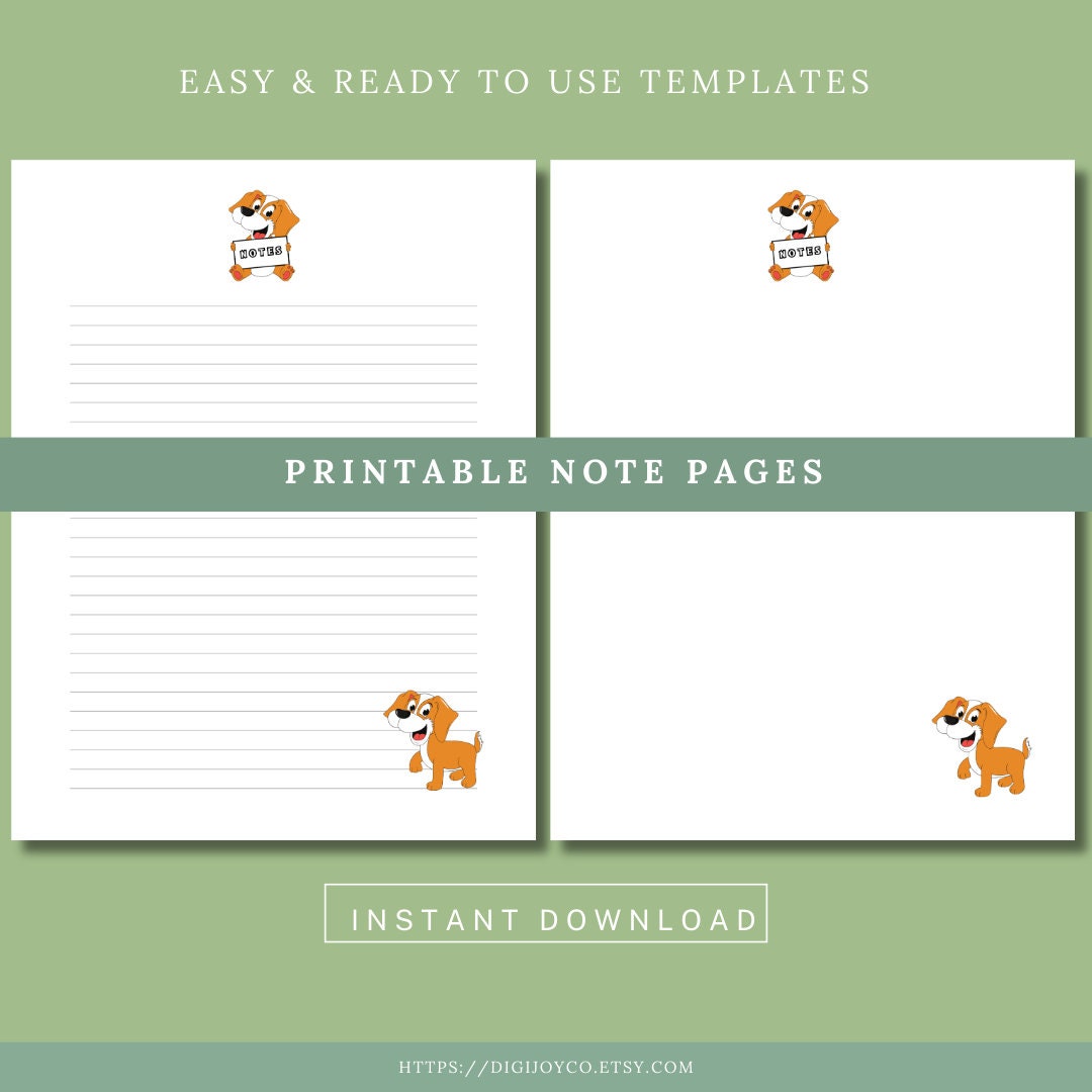Set of 2 Printable Dog Note Pages US Letter/a4 Notes Sheet Puppy Notes ...