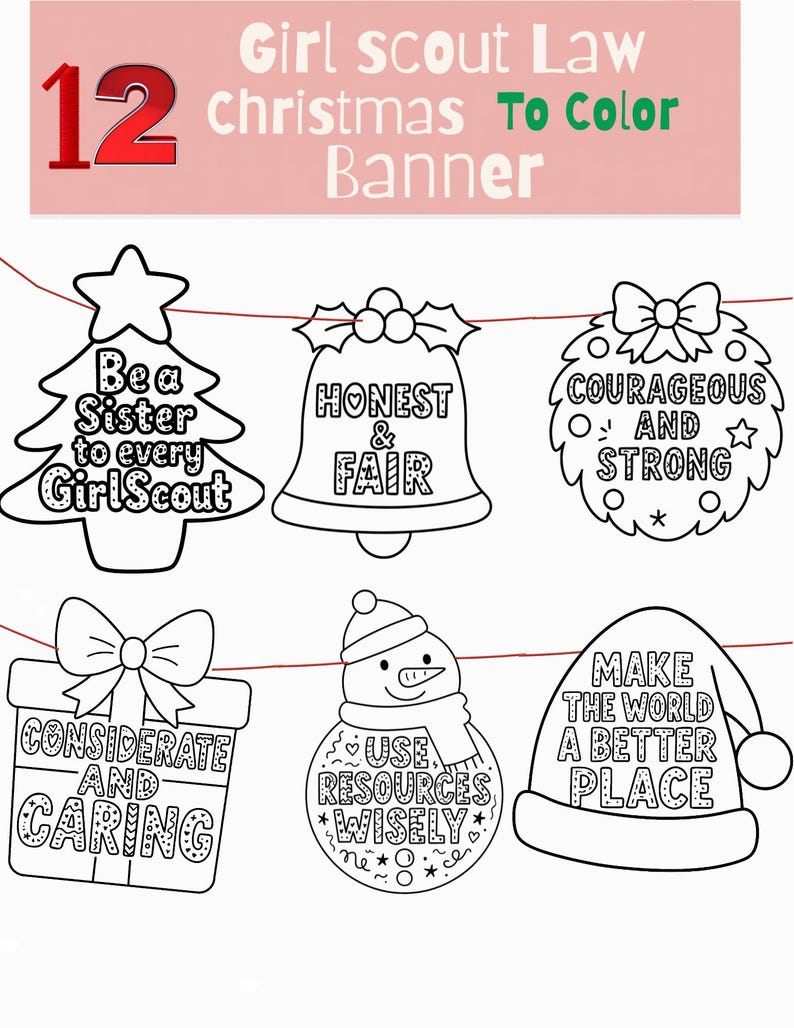 Girl Scout Law Christmas Printable Banner - to Color - Etsy
