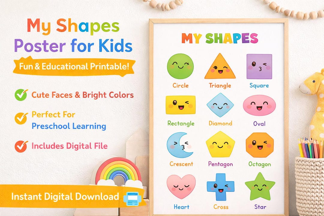 My Shapes Poster for Kids | Cute Shapes With Faces | Preschool Learning ...