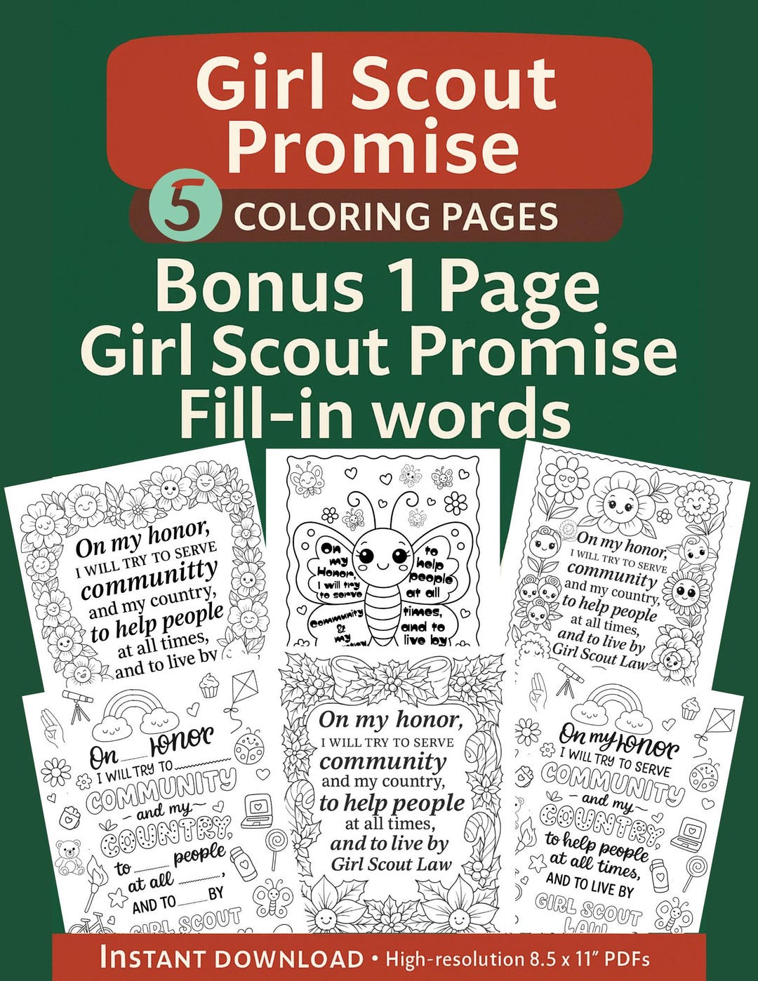 Girl Scout Law Coloring Pages: Troop Activity, Values Learning (digital ...