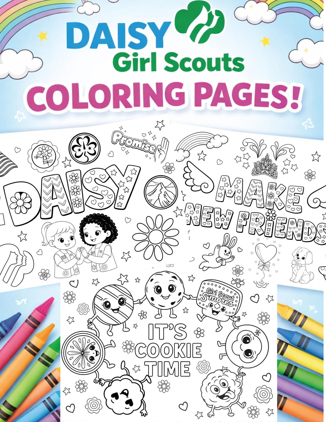 Daisy Girl Scout Coloring Pages – Landscape Printable (11 × 8.5 In) - Etsy