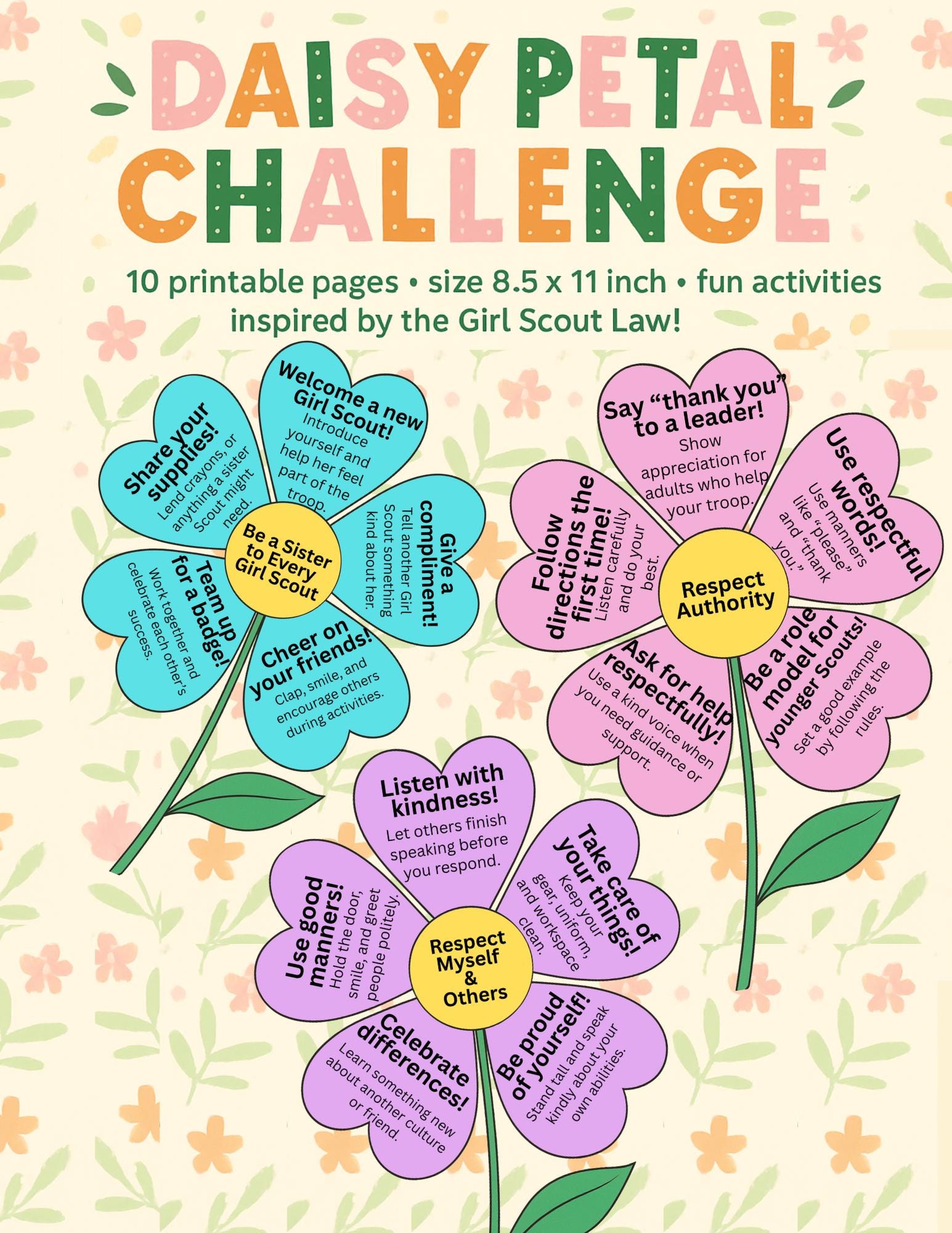 Daisy Petal Challenge | Girl Scout Law With Daisies | Activity Petals ...