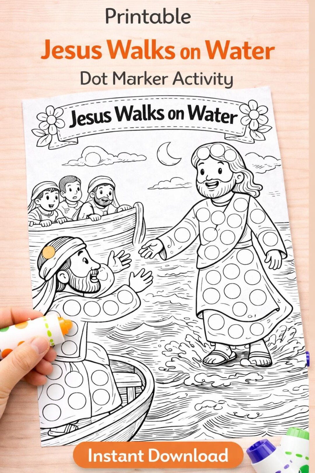 Jesus Walks on Water Dot Printable | Bible Miracle Activity for Kids ...