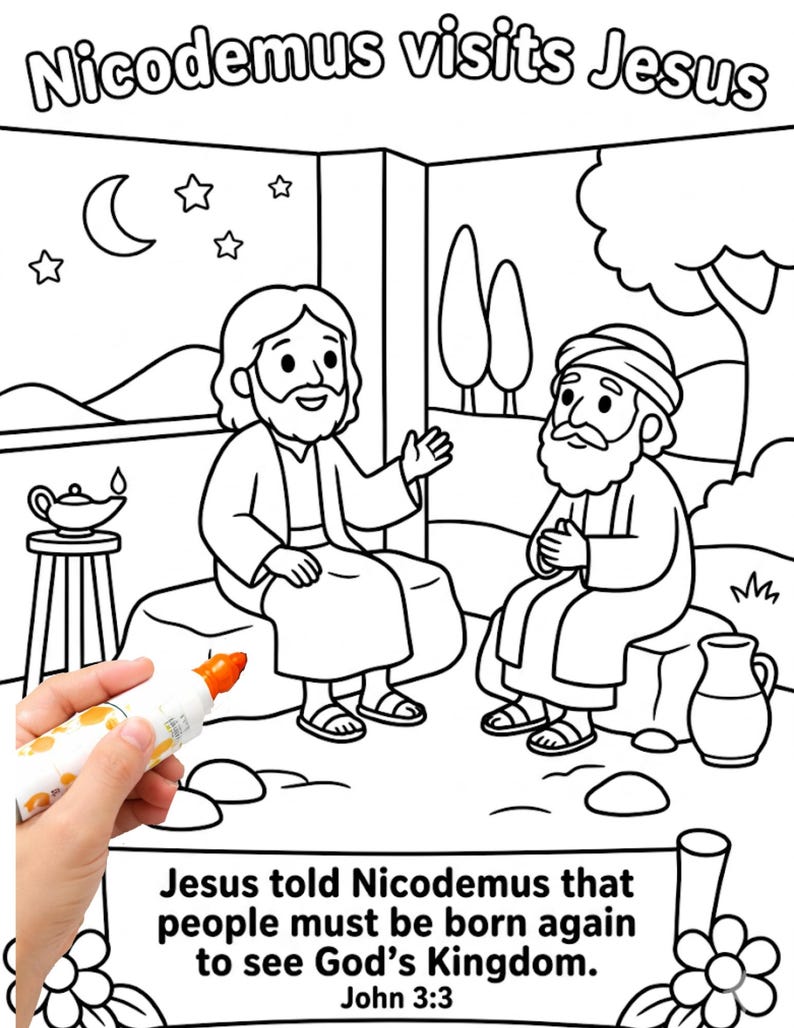 Nicodemus Visits Jesus Coloring Page ,nicodemus Craft , Bible Story ...