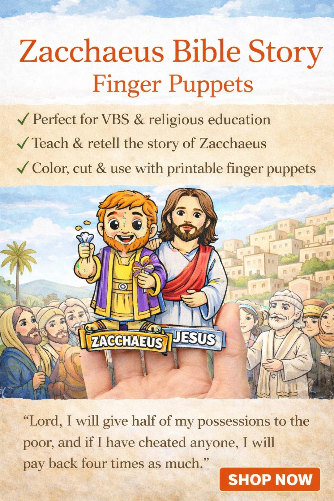 Zacchaeus Bible Story Finger Puppets | Coloring & Cut-out Craft | Luke ...