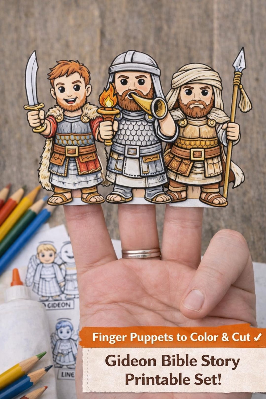 Gideon Bible Story Finger Puppets | Printable Coloring Craft (PDF ...