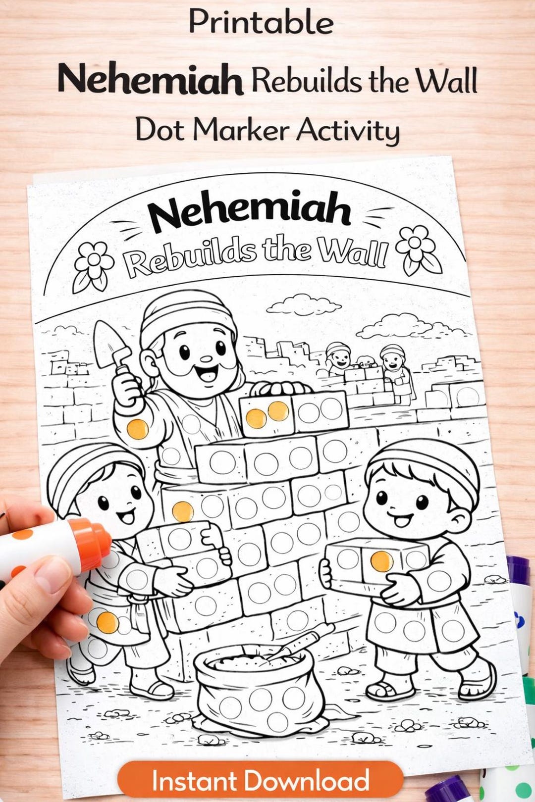 Nehemiah Rebuilds the Wall Dot Printable | Bible Activity for Kids ...