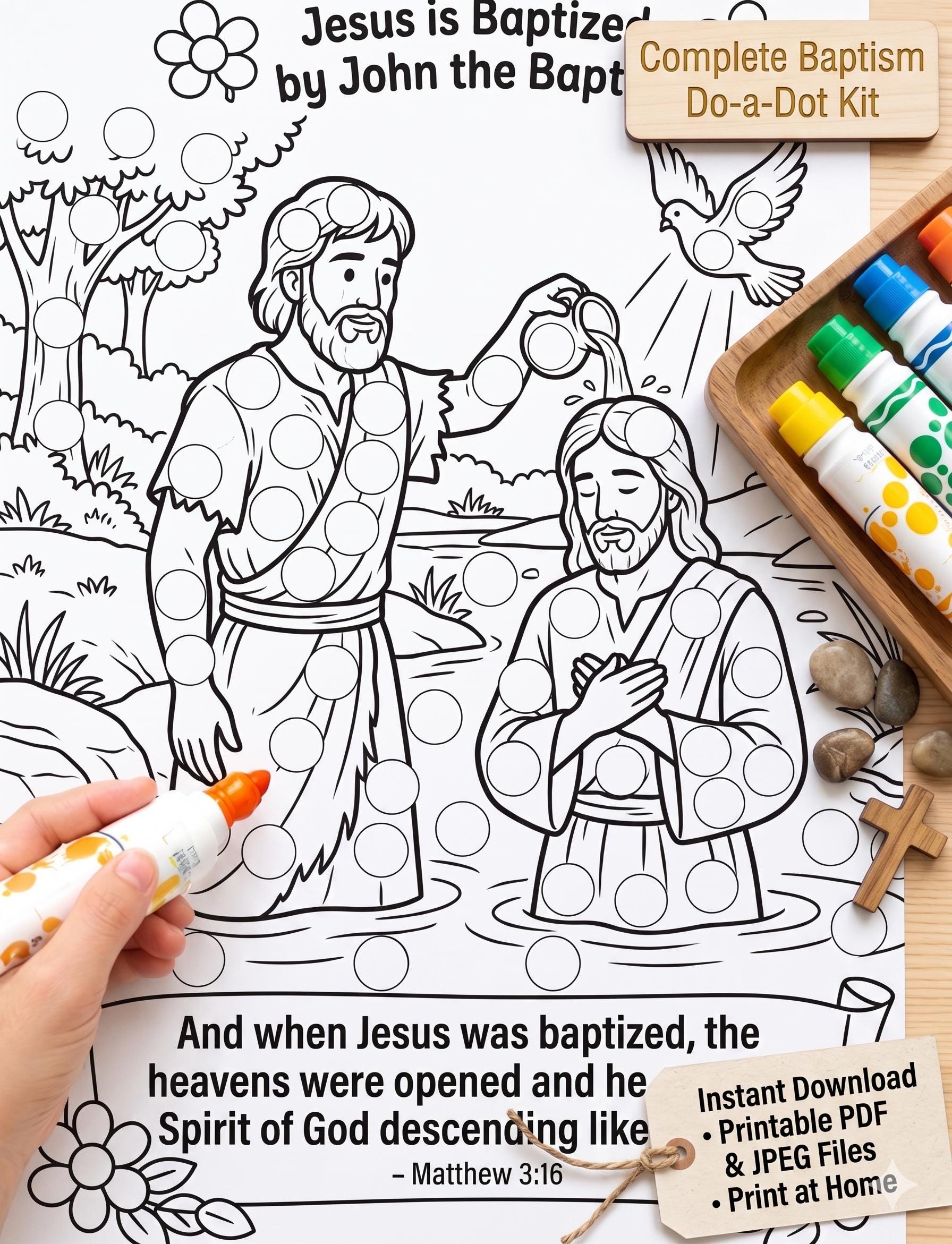 Jesus Baptism Dot Marker for Sunday School, Homeschool , Bible Do-a-dot ...