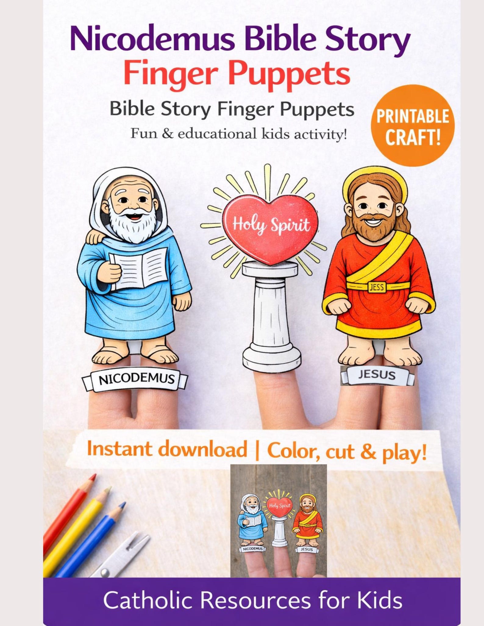 Nicodemus Bible Story Finger Puppets | Jesus & Holy Spirit Craft ...