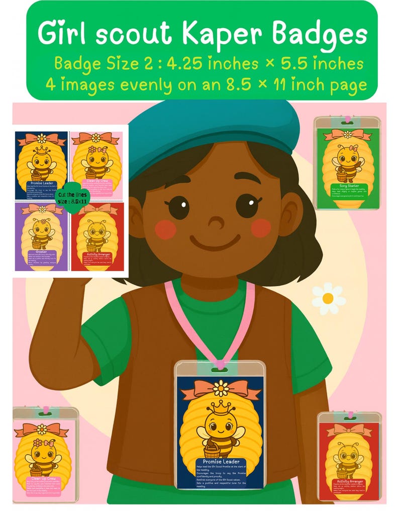 Girl Scout Kaper Chart Printable Badges - Cute Bees Characters, Troop ...