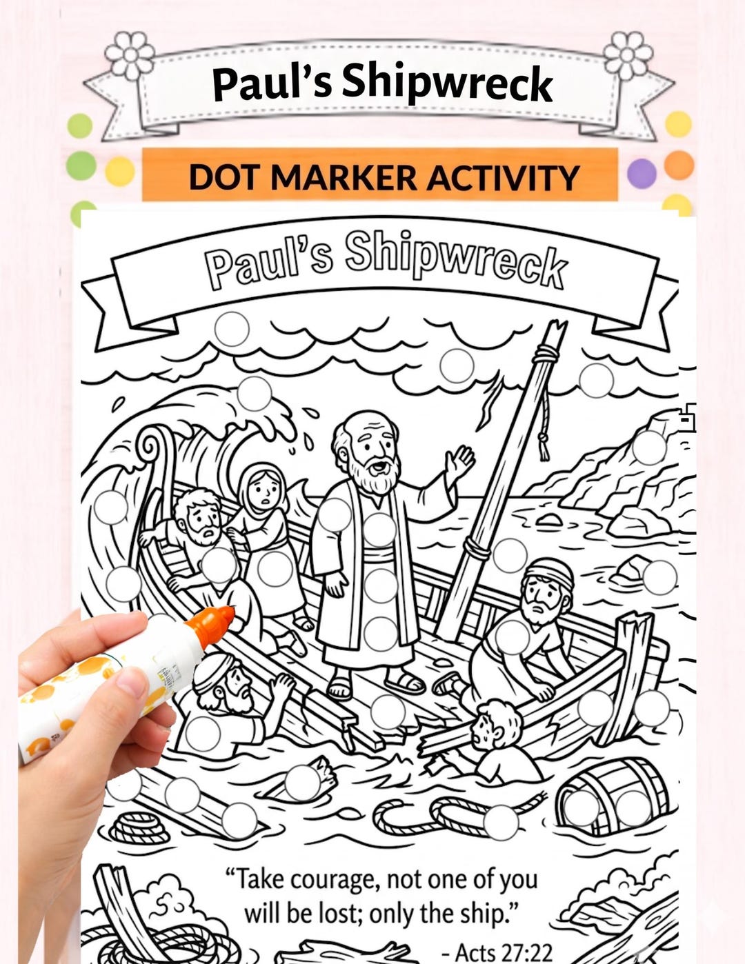 Paul’s Shipwreck Dot Marker Coloring Page | Bible Activity for Kids ...
