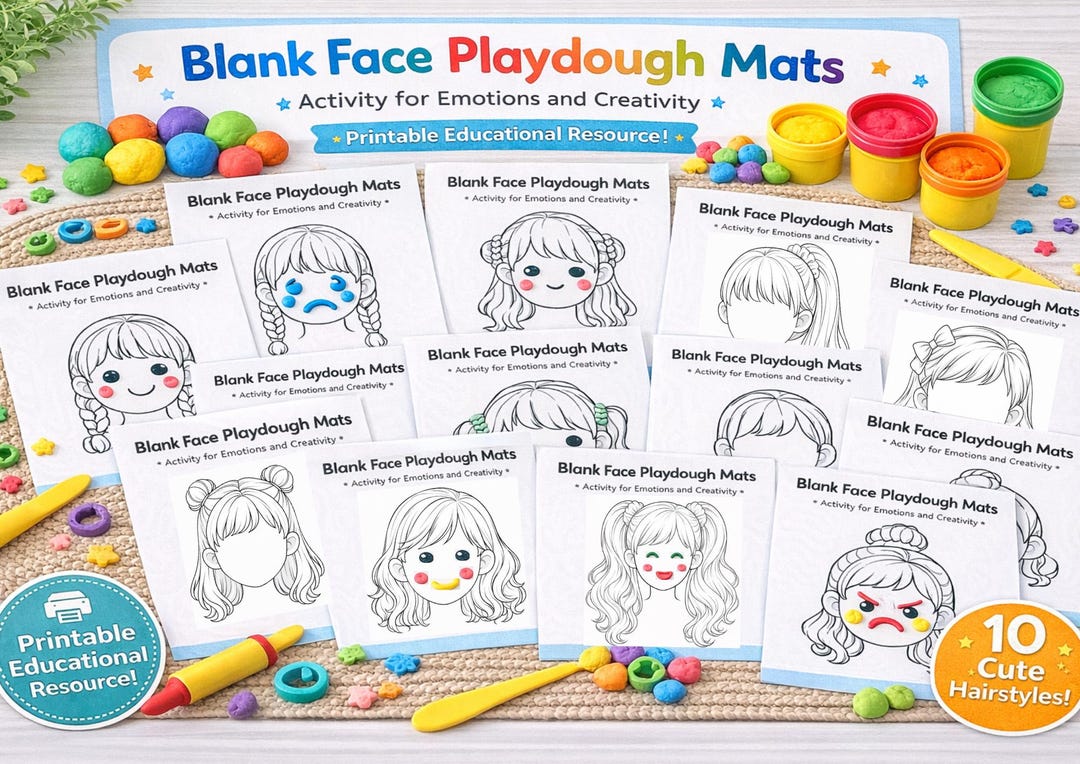 10 Blank Face Playdough Mats | Face Template PDF Blank Head Outline ...