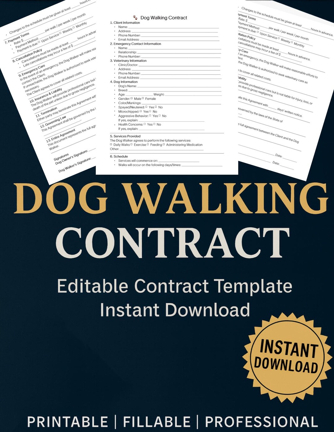 Editable Dog Walking Contract Template: Dog Walker Business Agreement ...