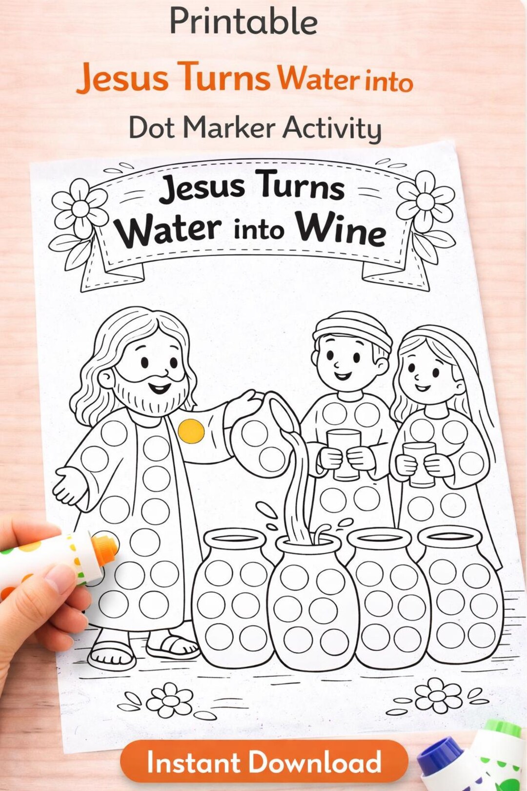 Jesus Turns Water Into Wine Dot Printable | Wedding at Cana Bible ...