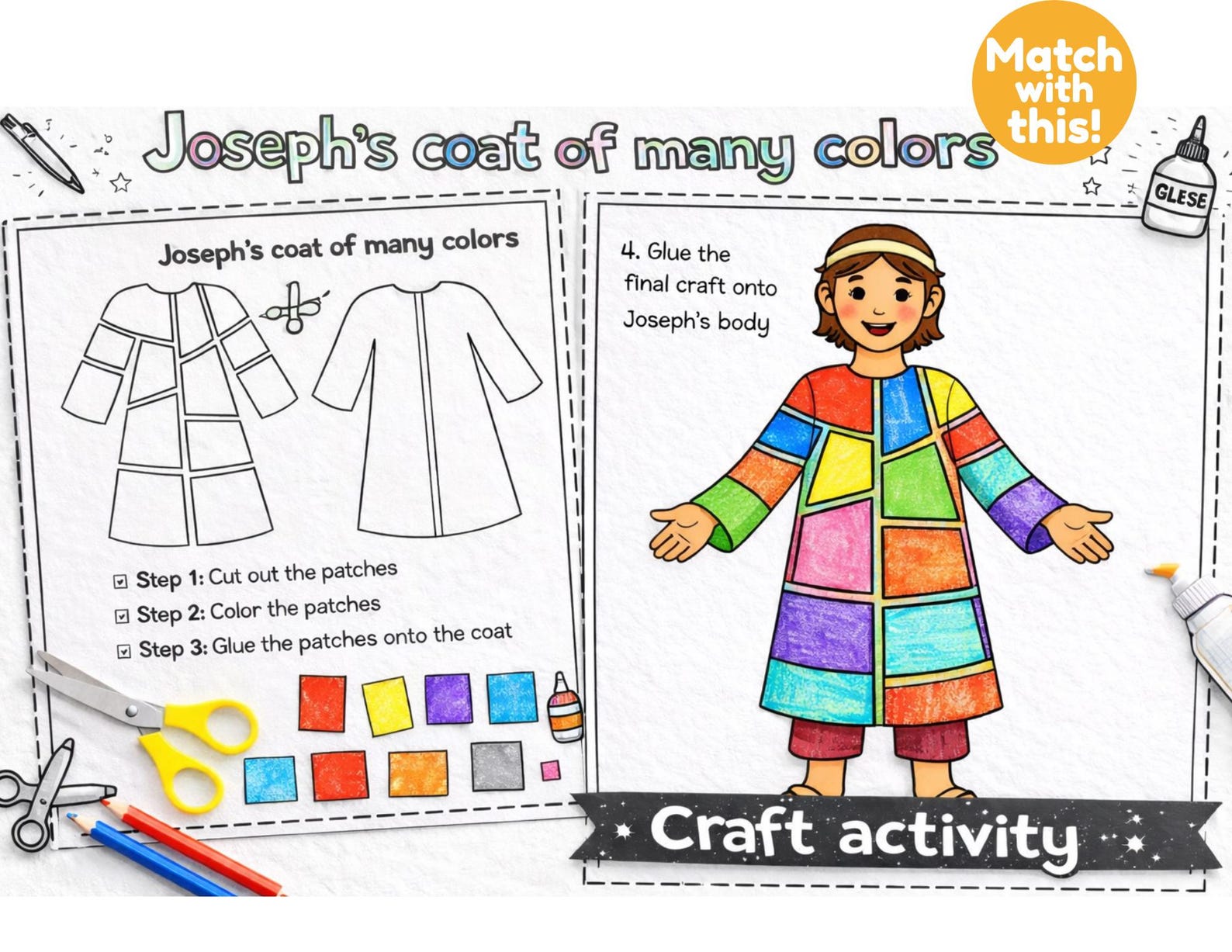 Joseph's Coat of Many Colors Bible Craft | Color by Number & Coloring ...
