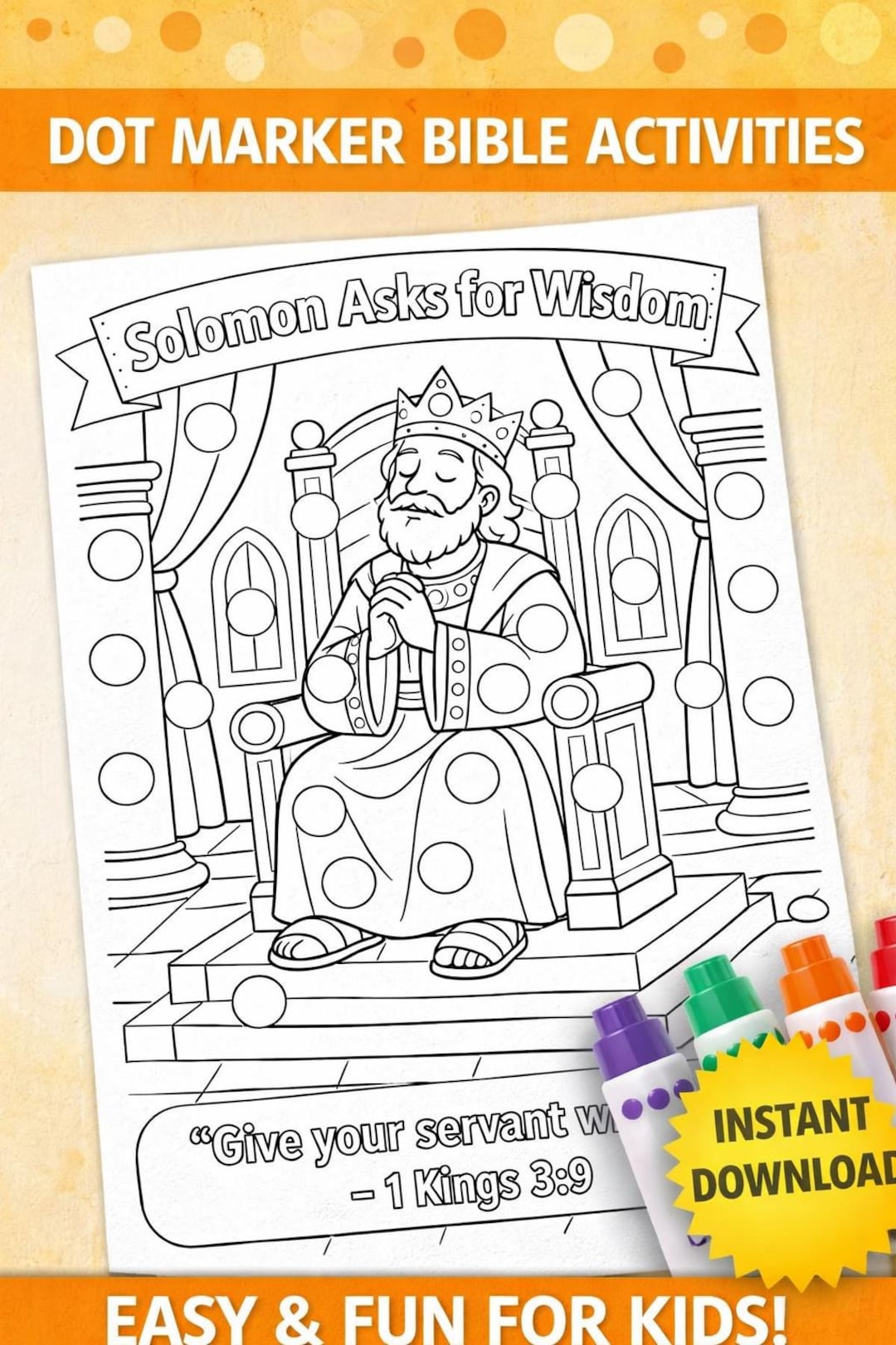 King Solomon Asks Wisdom Dot Marker Printable | Sunday School Craft ...