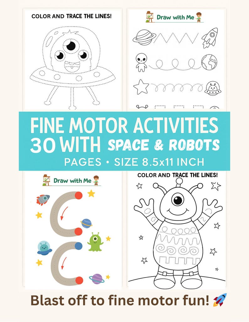 Fine Motor Activities With Robots and Space, Develop Pencil Control ...