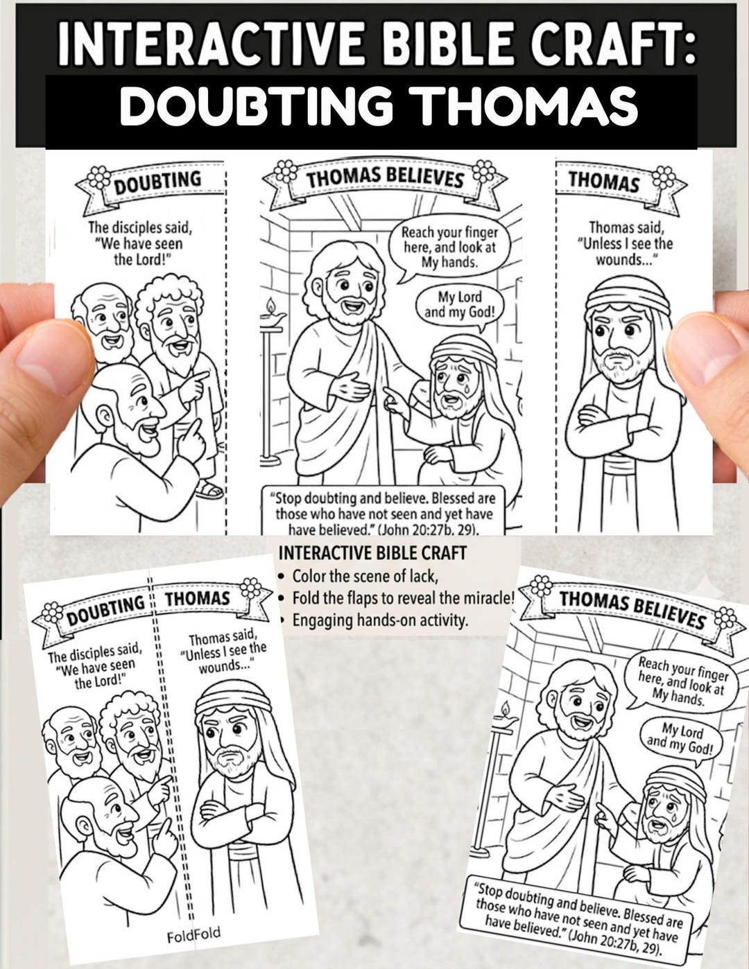 Doubting Thomas Bible Craft for Kids | Interactive Foldable Coloring ...