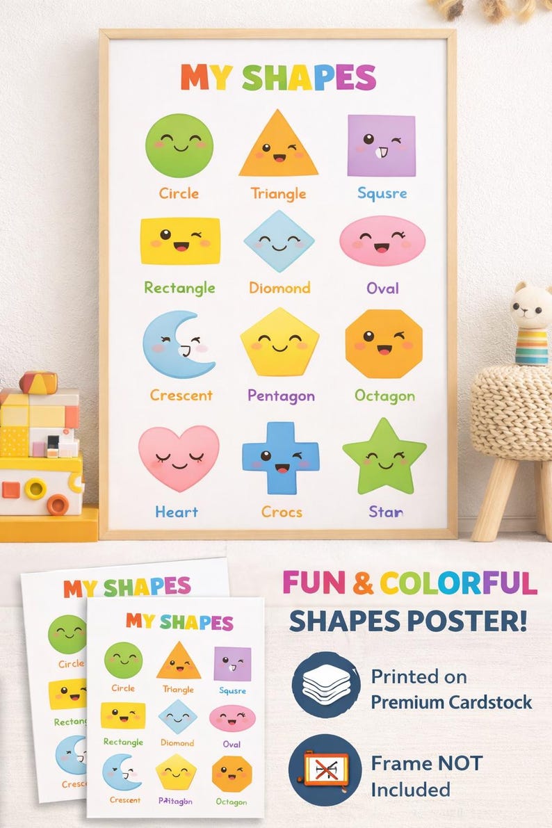 My Shapes Poster for Kids | Cute Shapes With Faces | Preschool Learning ...