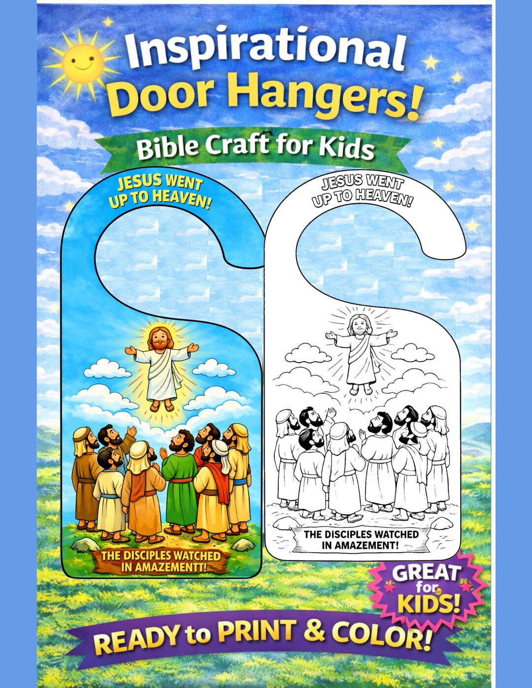 Ascension of Jesus Door Hanger, Bible Printable Activity, Sunday School ...