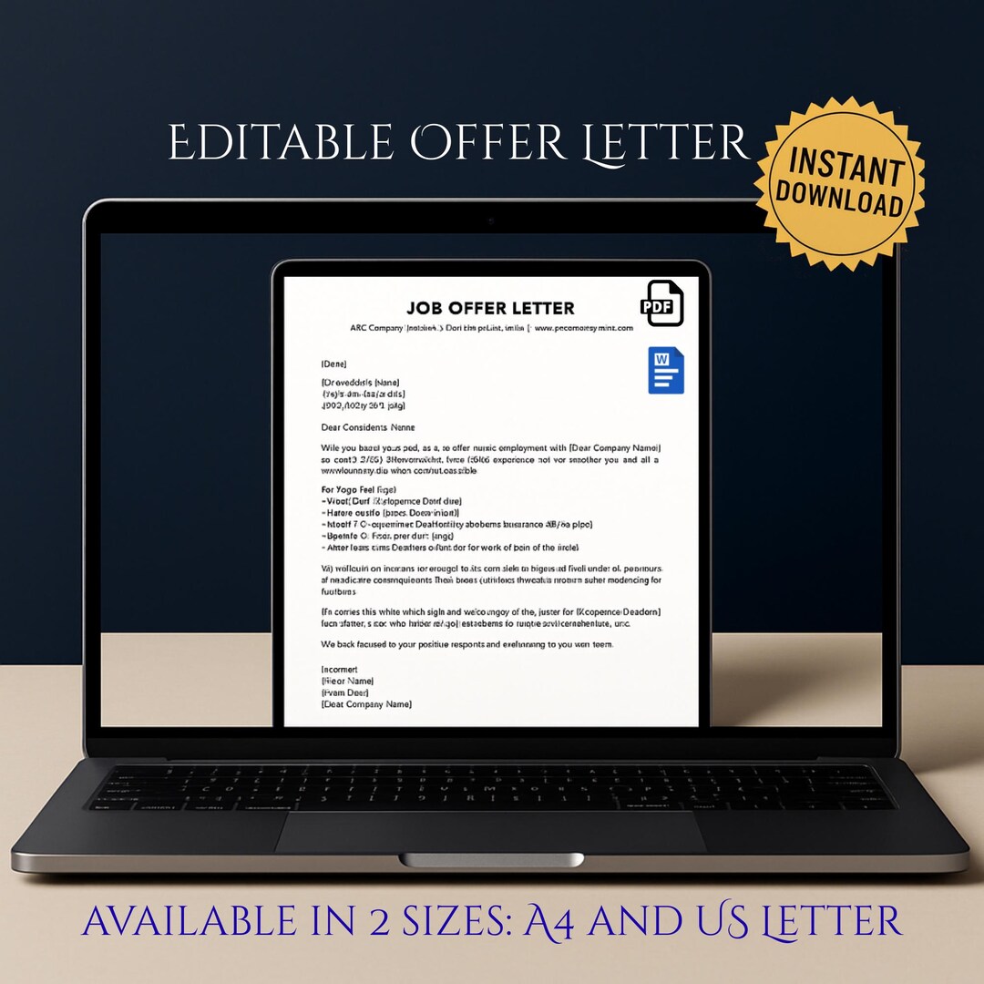 Editable Job Offer Letter Template: PDF & Word Doc - Etsy