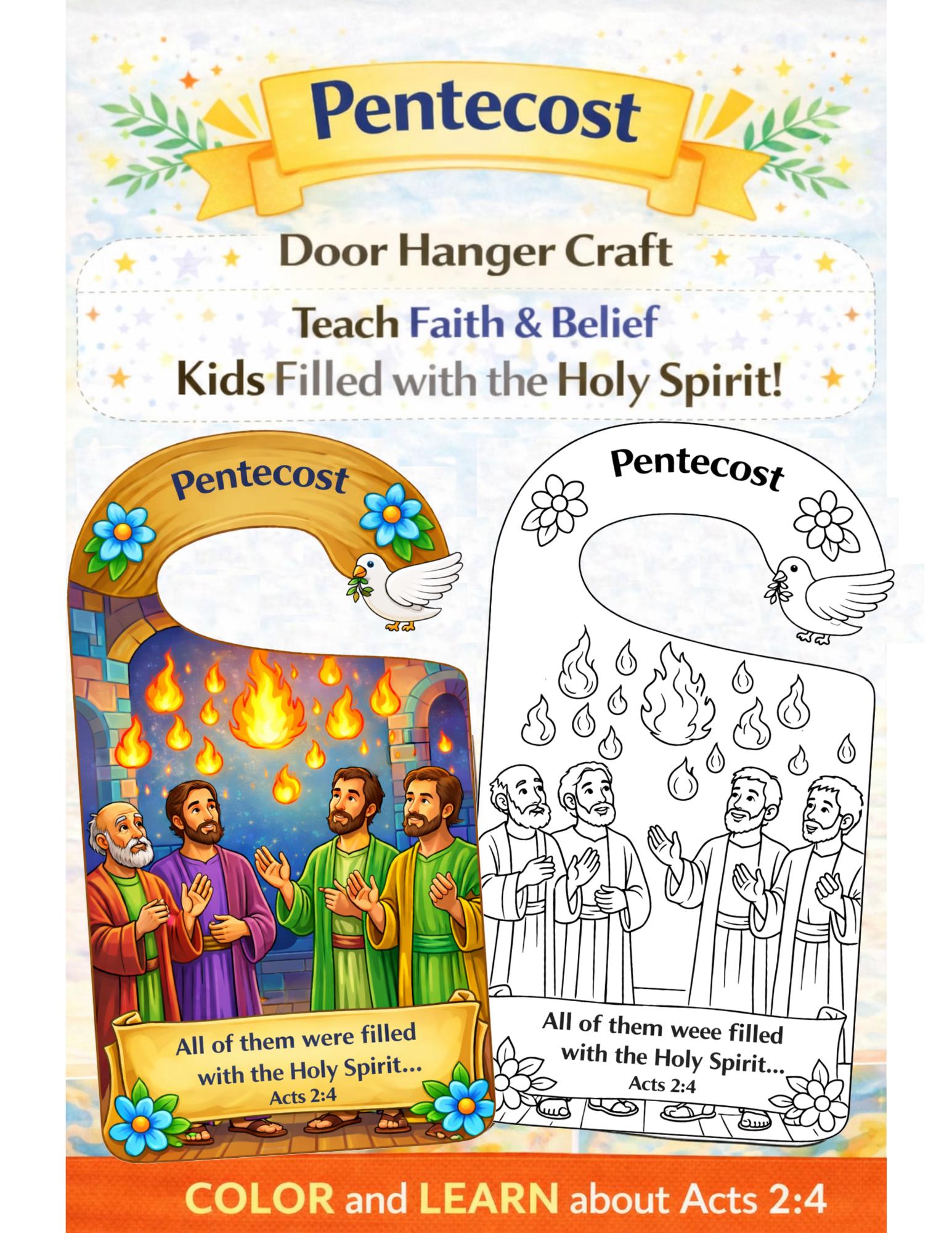 Pentecost Door Hanger Craft for Kids, Holy Spirit Bible Activity ...