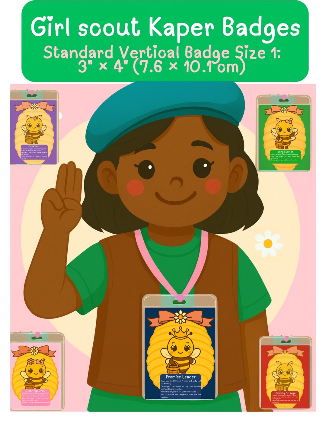 Girl Scout Kaper Chart Printable Badges - Cute Bees Characters, Troop ...