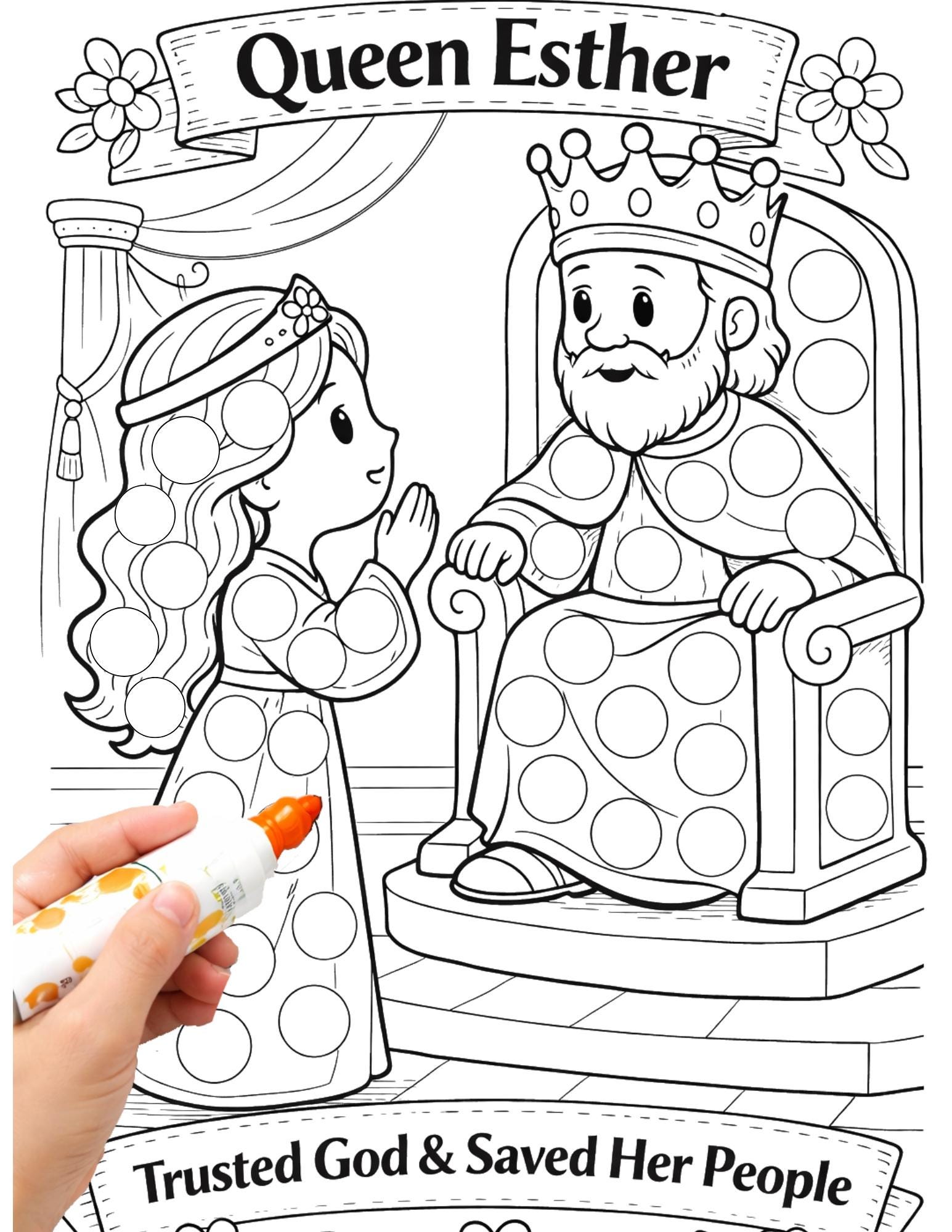 Queen Esther Dot Printable | Bible Craft for Kids | Trusted God & Saved ...