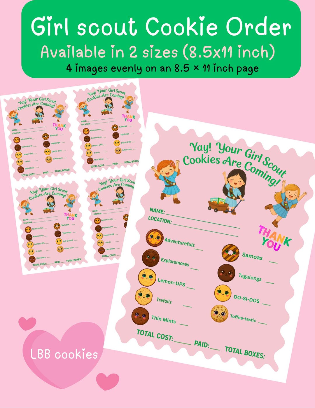 Girl Scout Cookie Order/delivery Form (LBB) With Adorable Cookie Face ...