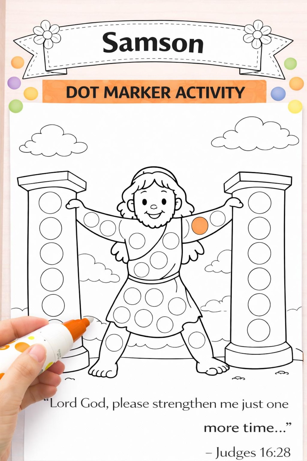 Samson Dot Printable | Fishers of Men Dot Marker Activity Printable ...