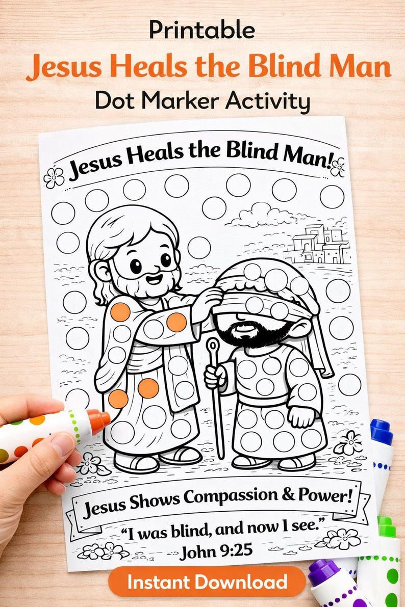 Jesus Heals Blind Man Dot Marker Activity | John 9:25 Bible Craft ...