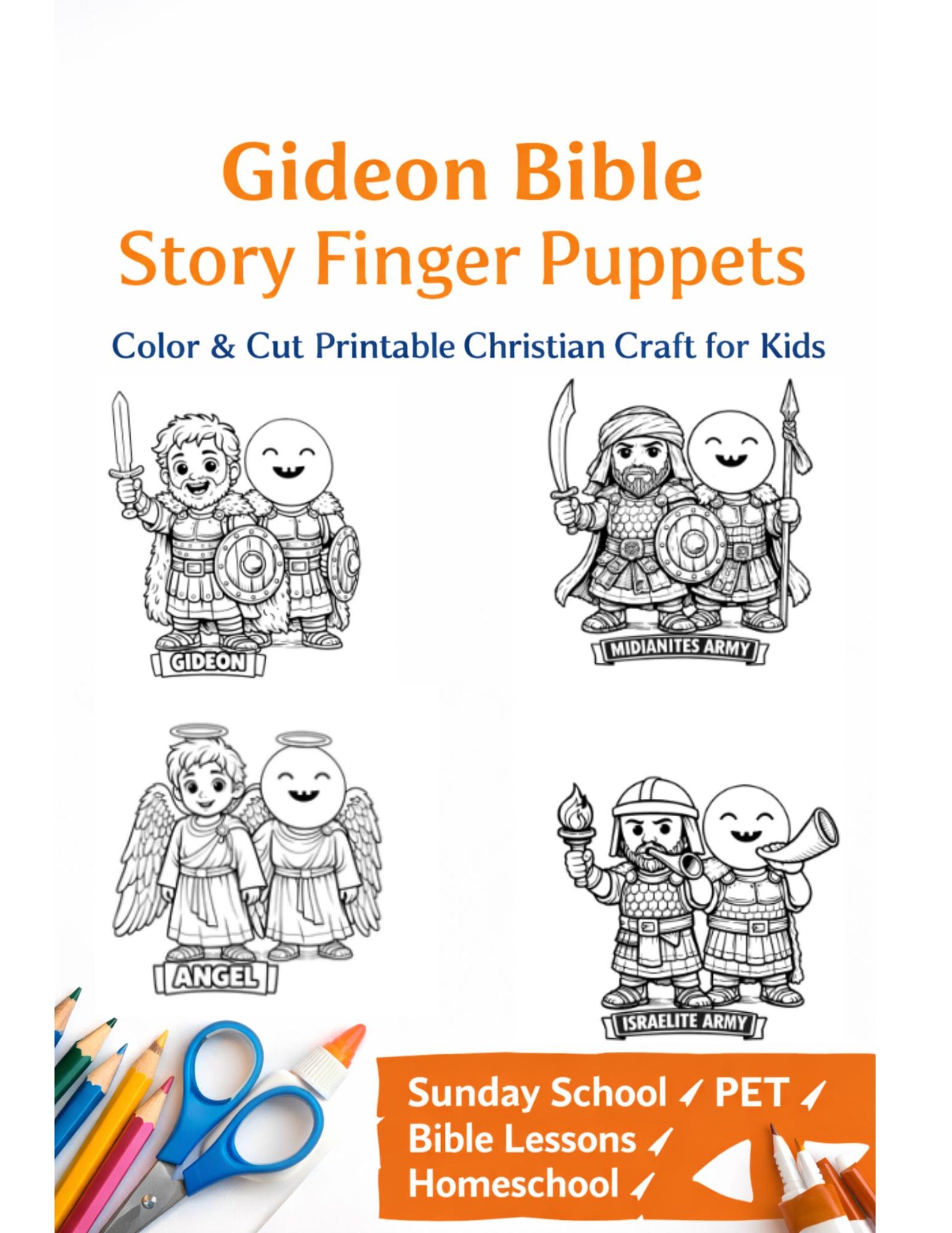 Gideon Bible Story Finger Puppets | Printable Coloring Craft (PDF ...