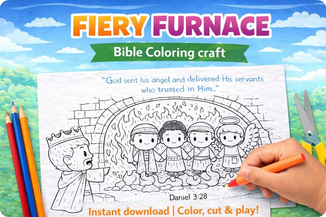 Fiery Furnace Bible Coloring Page | Daniel 3 Coloring Craft for Kids ...