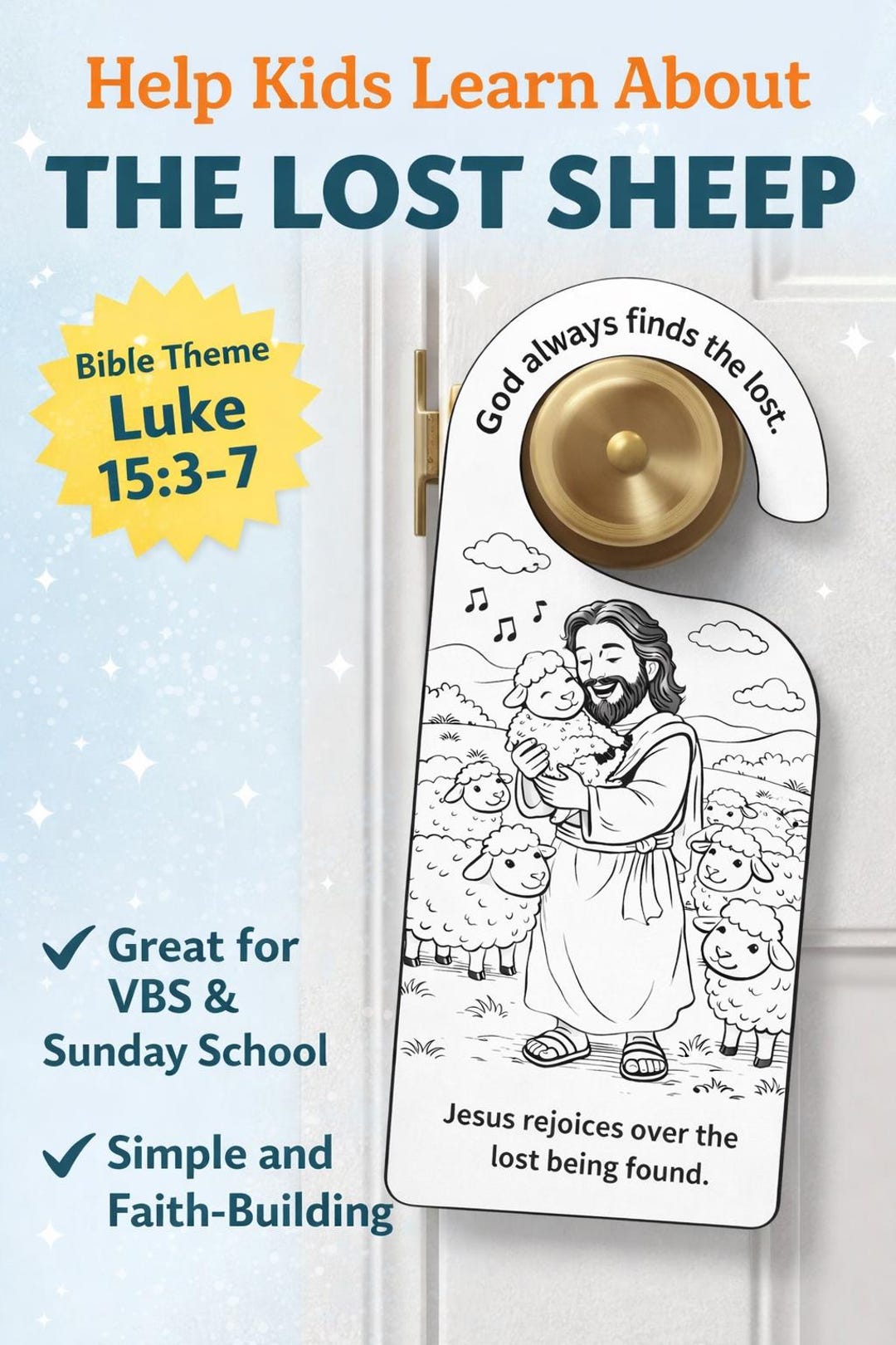 Good Shepherd Kids Bible Craft Door Hanger | Lost Sheep Door Hanger ...