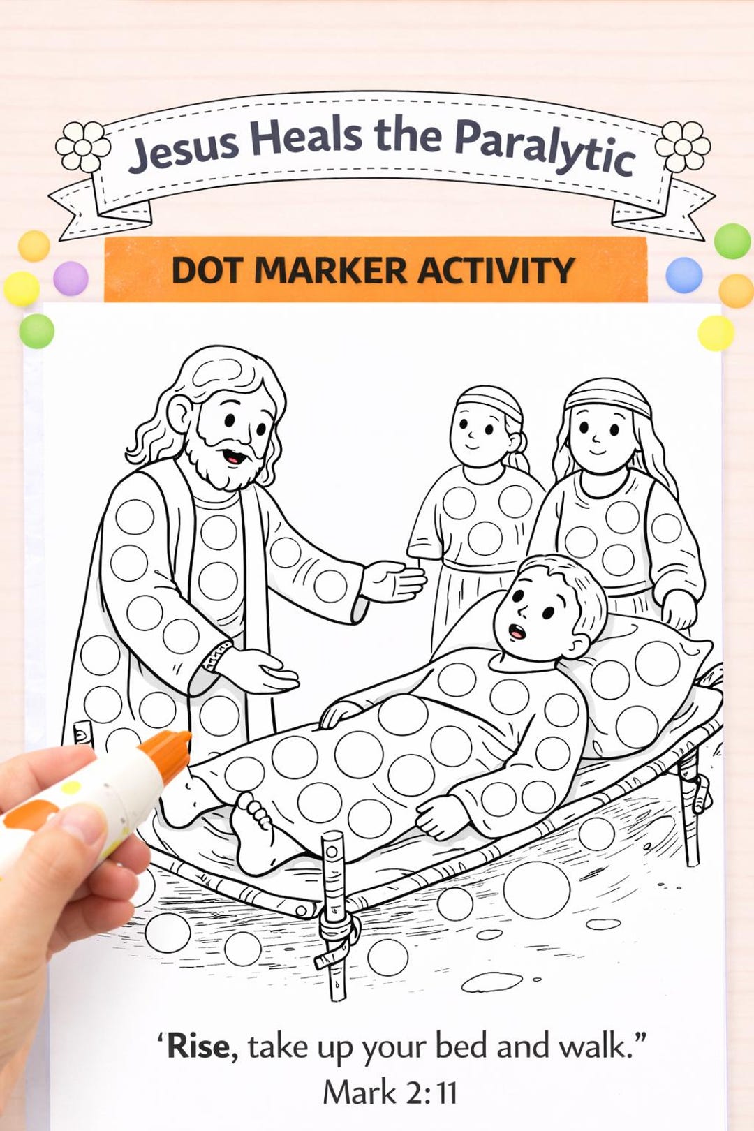 Jesus Heals the Paralyzed Man Dot Printable| Bible Miracle Activity for ...