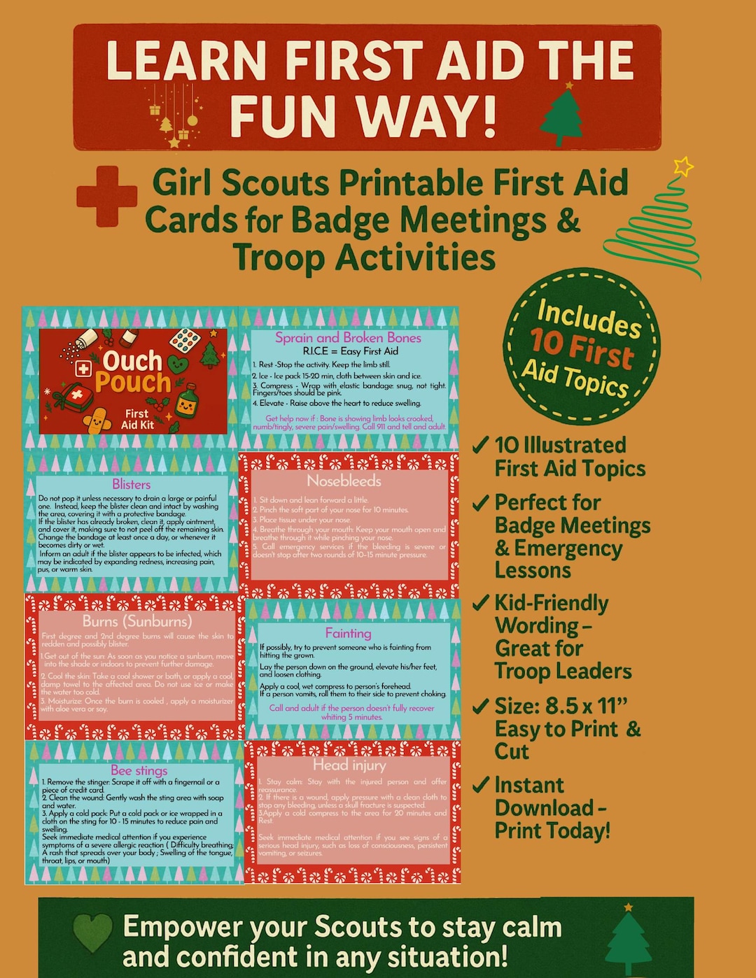 Girl Scouts First Aid Kit Cards - Christmas Background - Etsy