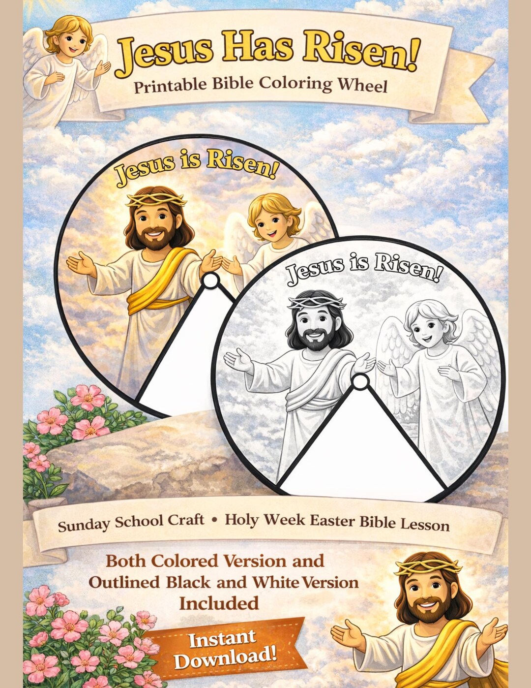 Jesus Has Risen Printable Bible Coloring Wheel | Easter Sunday School ...