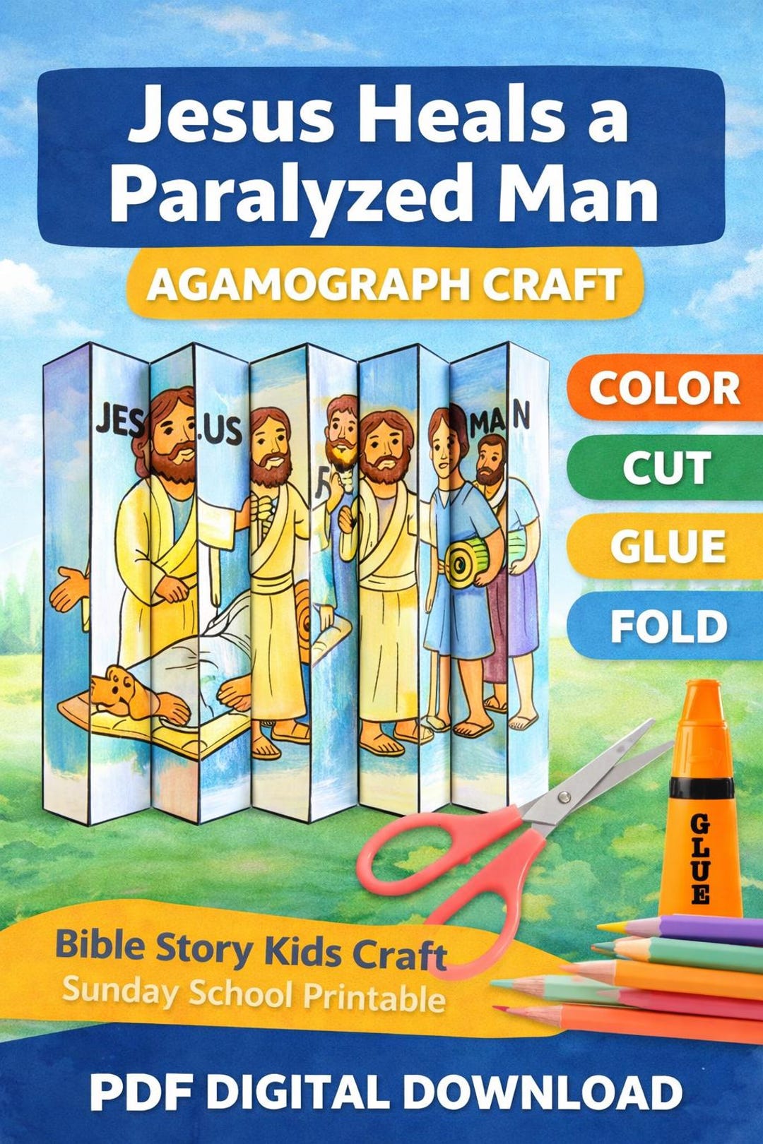 Jesus Heals a Paralyzed Man Agamograph Craft | Bible Story Coloring ...