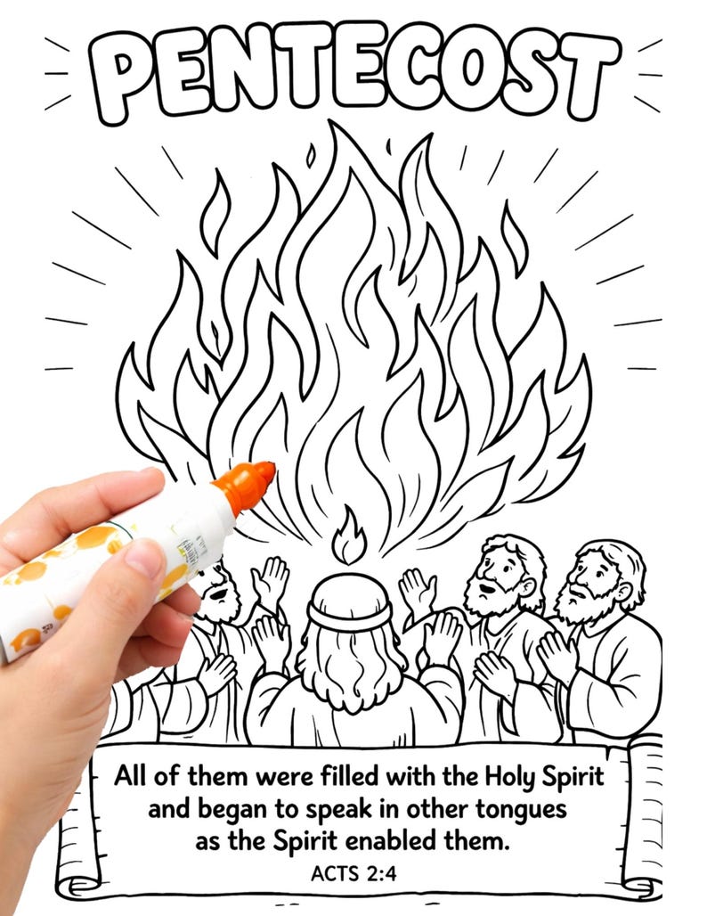 Pentecost Coloring Page Printable for Kids, Holy Spirit Bible Story ...