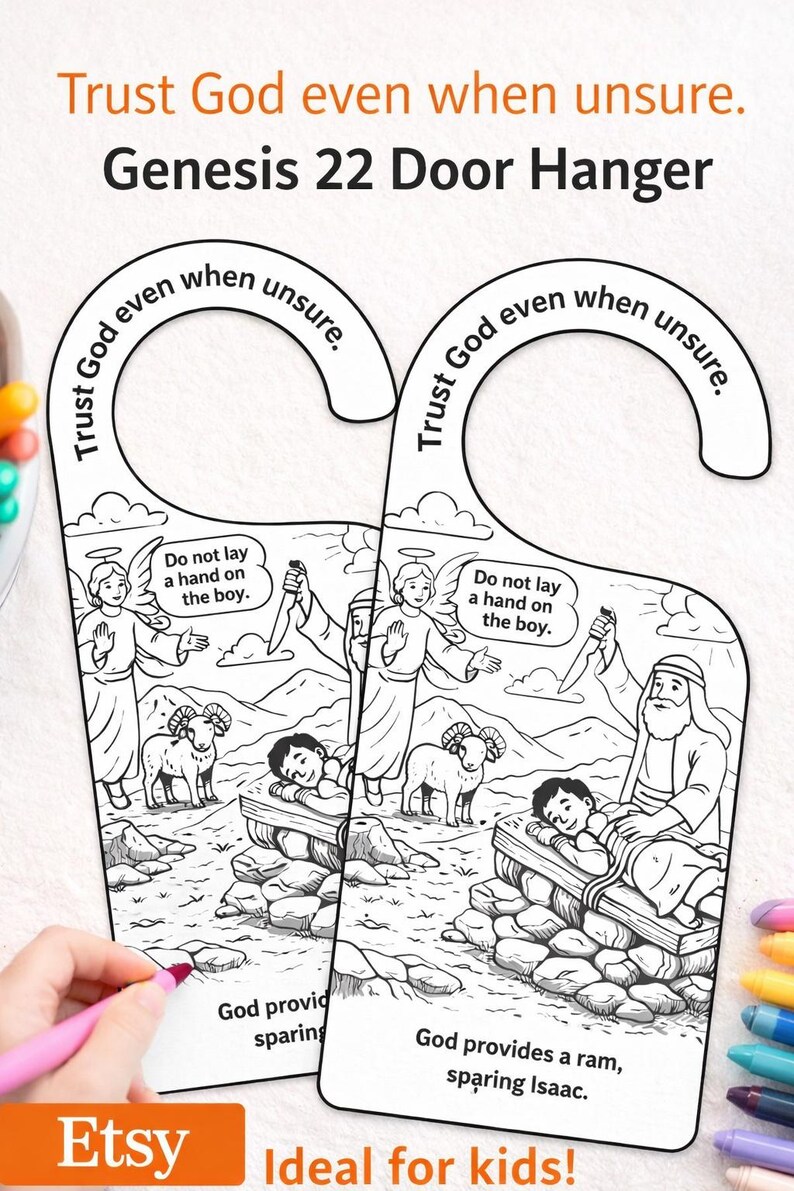 Abraham & Isaac Coloring Door Hanger | Genesis 22 Bible Story Printable ...