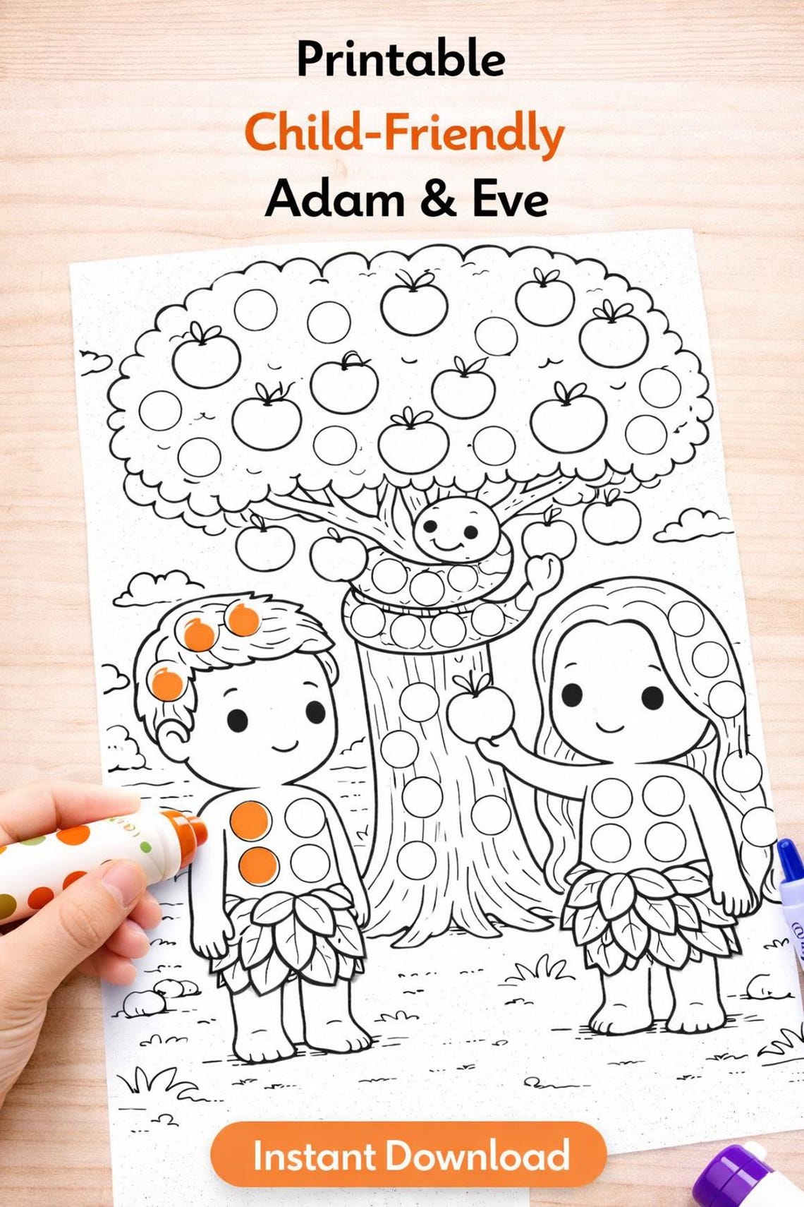 Adam and Eve Dot Marker Printable | Garden of Eden Bible Craft (digital ...
