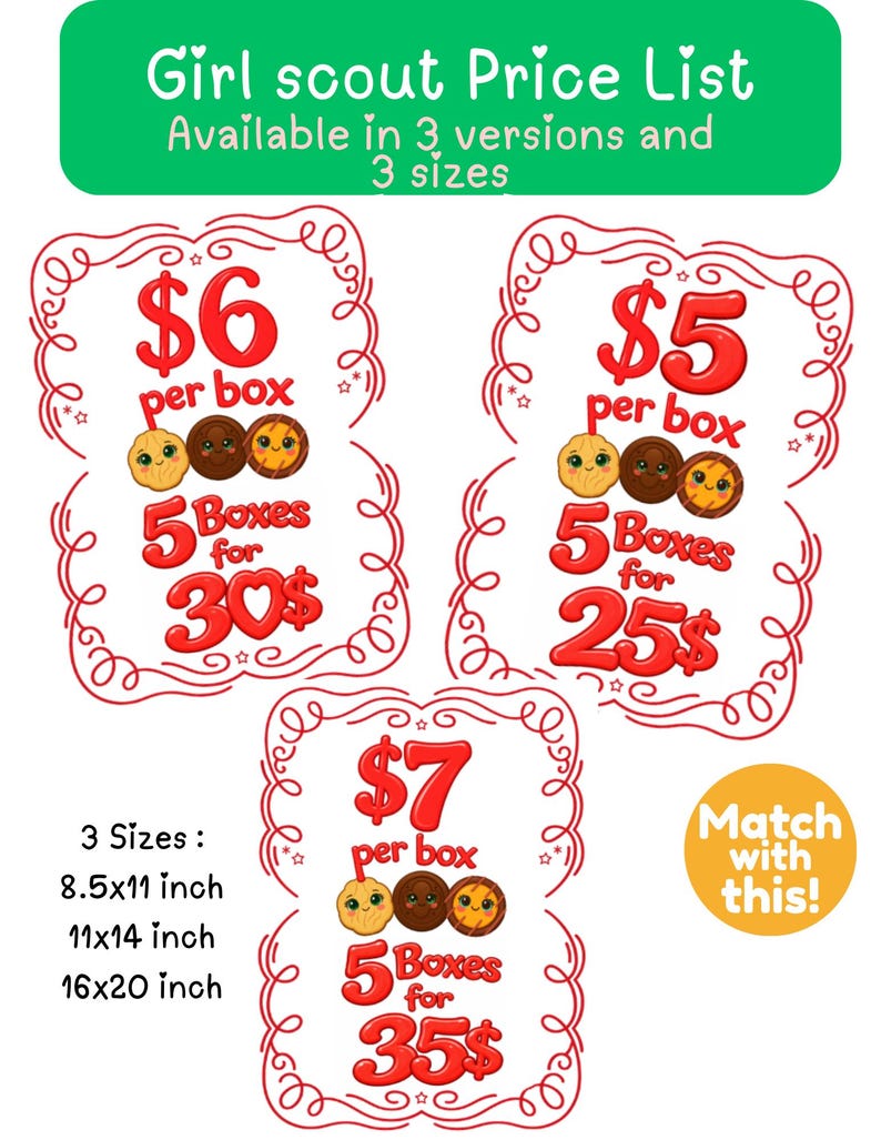 Girl Scout Cookie Price Chart & Sign (digital Download) - Etsy