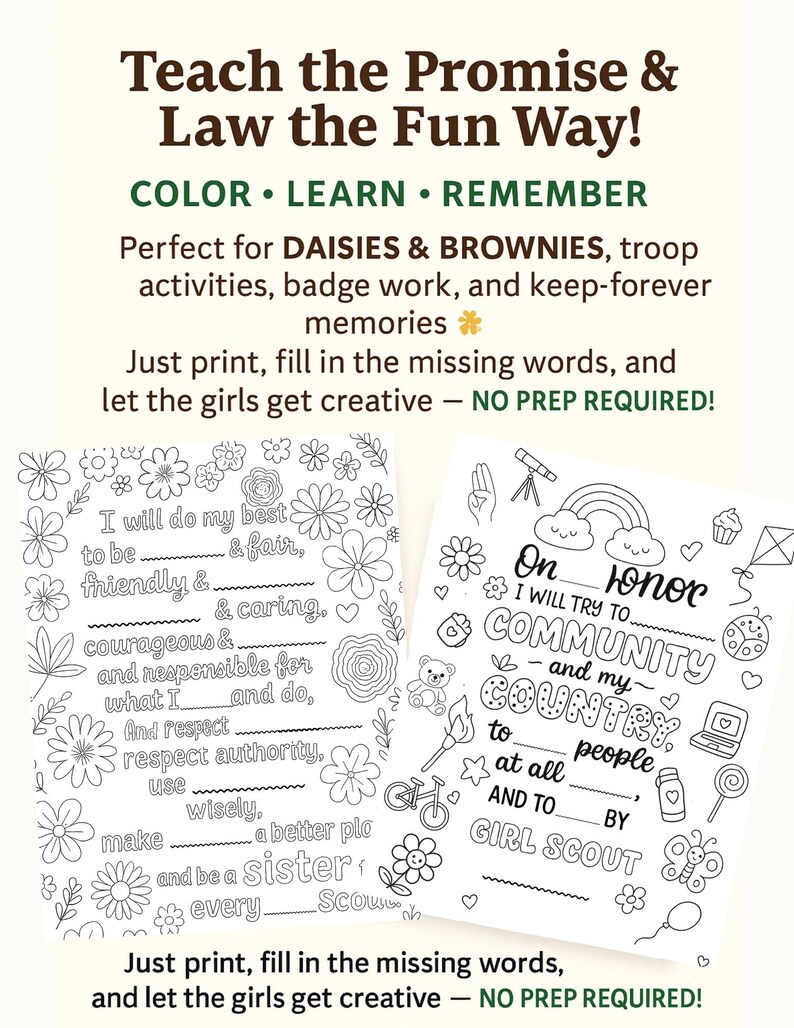Girl Scout Promise and Law Bundle - Etsy