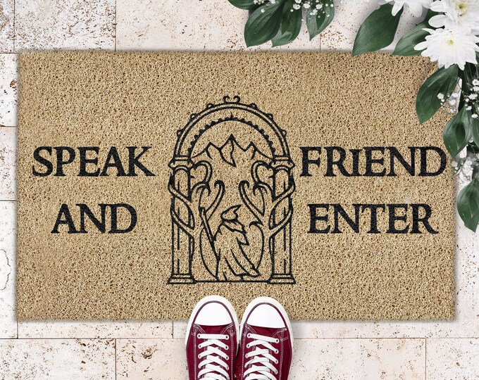 Speak Friend and Enter Welcome Mat, Housewarming Gift, Home Decor ...