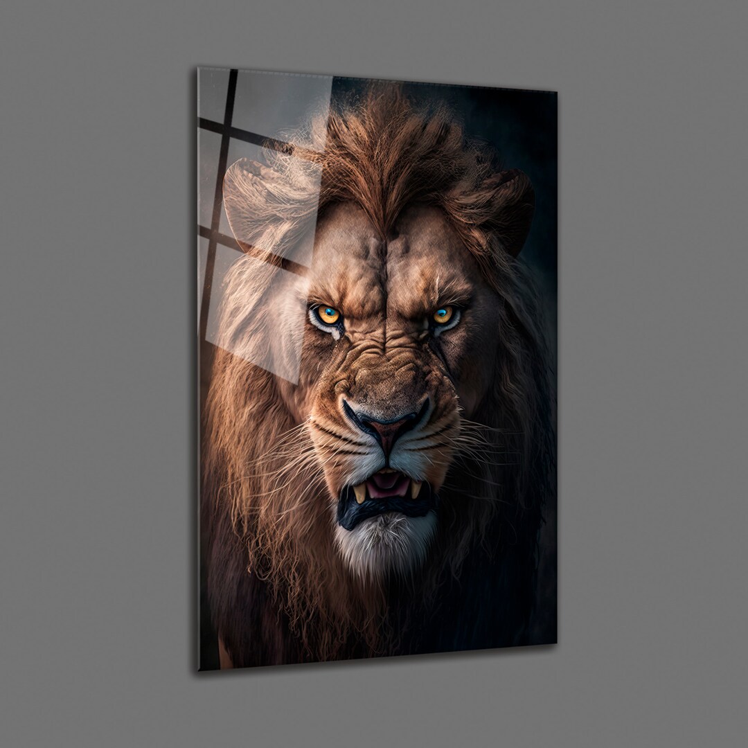 Angry Lion Portrait Design Wall Arttempered Glass Wall Artvertical Wall ...