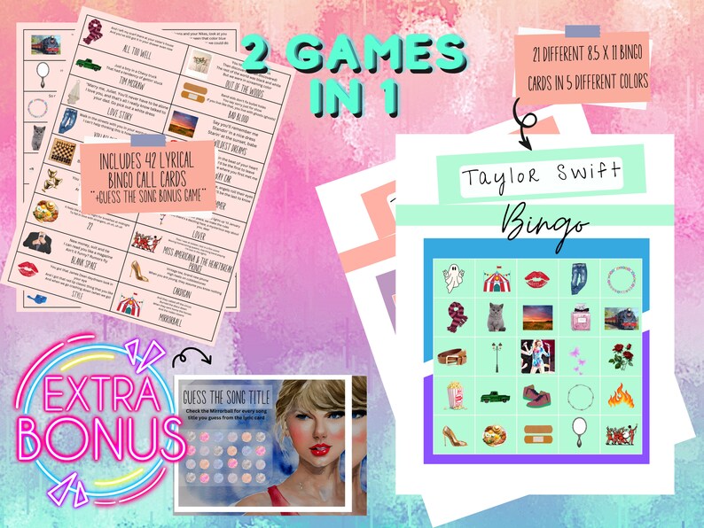 Taylor Swift 4 Game PARTY BUNDLE Bingo, Word Search, Name That Song ...