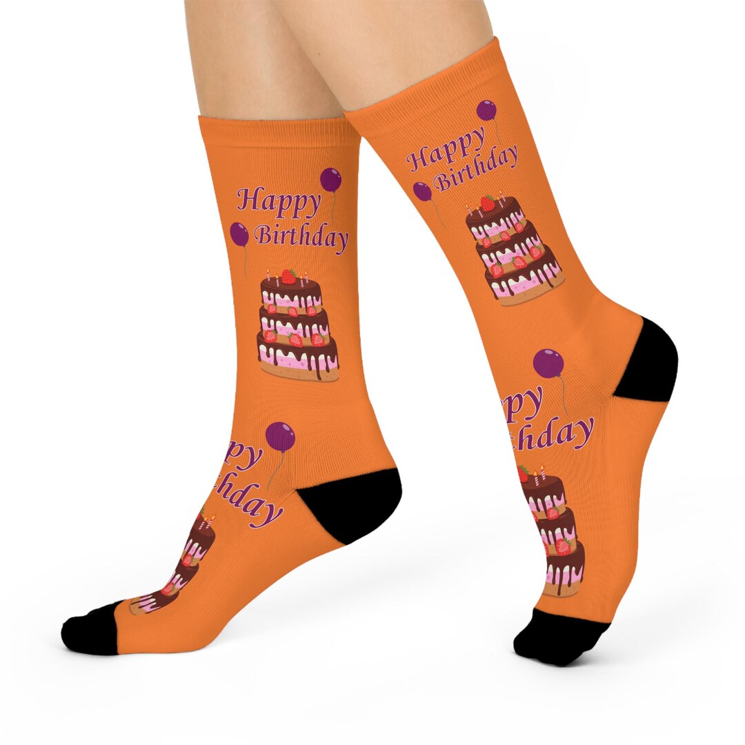 Happy Birthday Socks for Him or Her, Cute Birthday Cake Design, Unisex ...