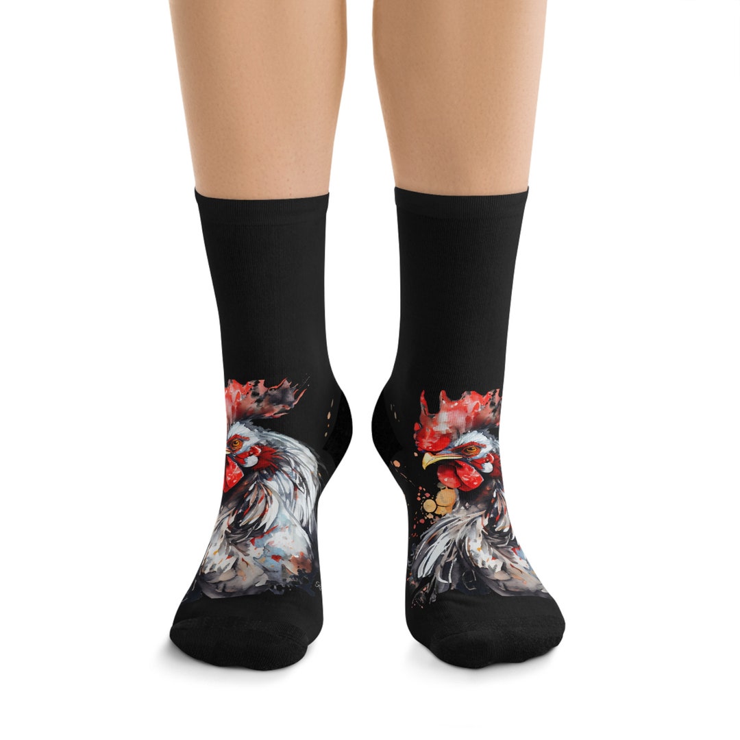 Rooster With Attitude Recycled Poly Socks, Fun Rooster Socks, Stocking ...