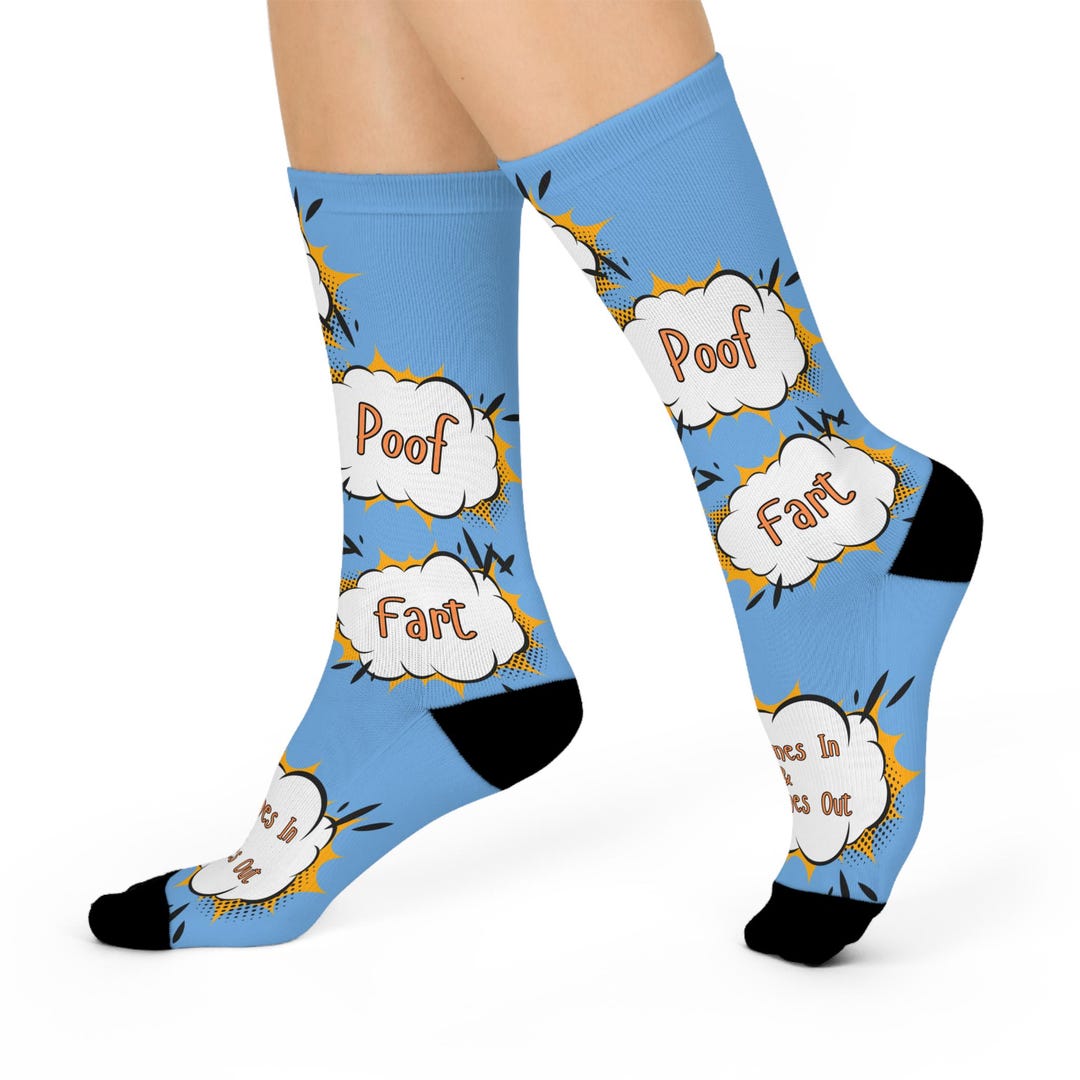 Funny Crazy Potty Humor Socks, Light Blue Cushioned Crew Socks Gift for ...