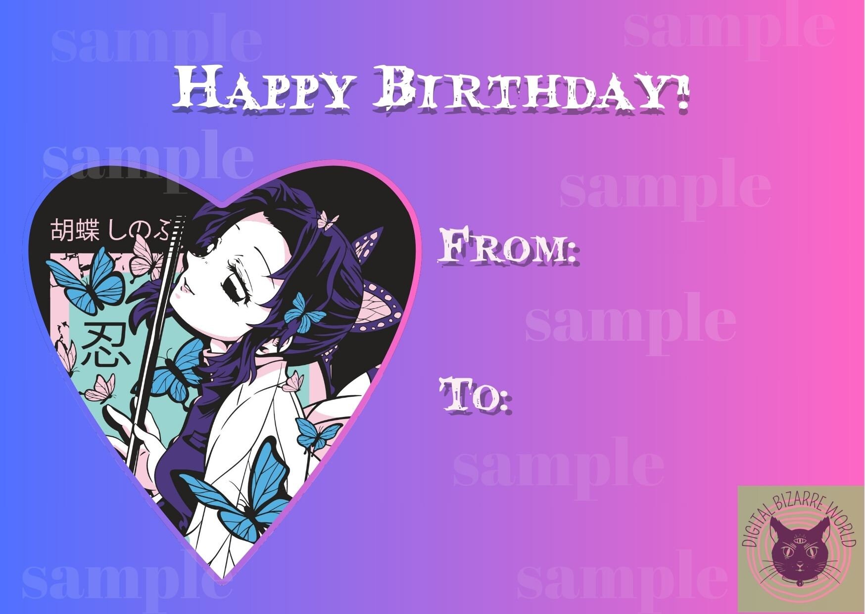 Anime Birthday Cards, Anime Printables, Instant Download, Shinobu ...